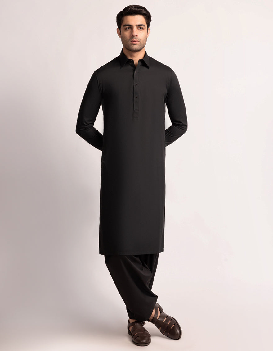 BLACK BLENDED KAMEEZ SHALWAR | JJKS-A-33633/S25/JJ9789-CL – J. Junaid ...